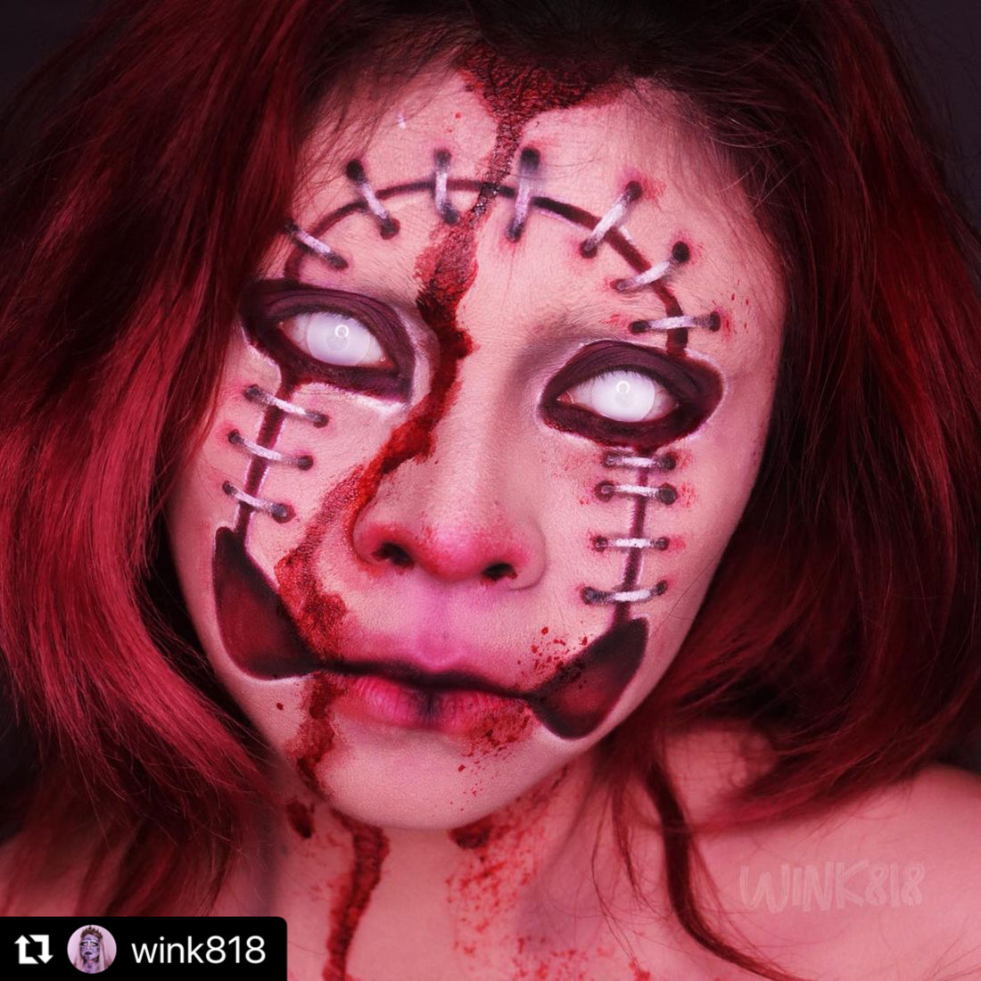 Storm White Contacts –Full white+ Mesh in the middle Halloween Lenses